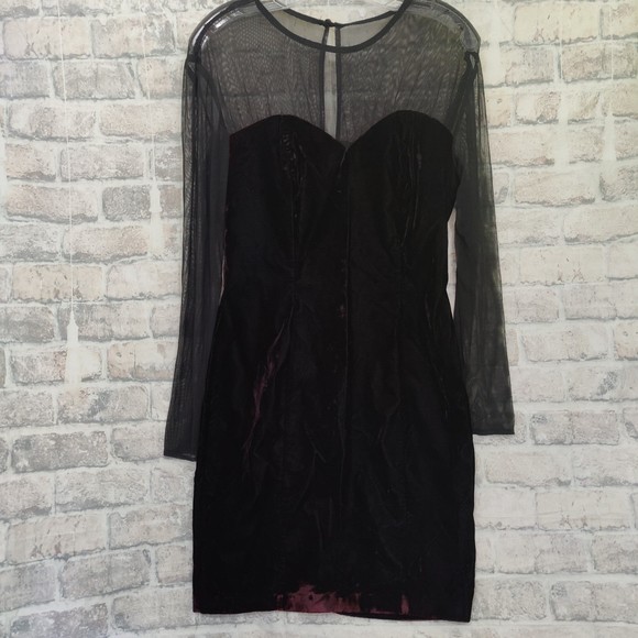 Dresses | Vintage 9s Witchy Goth Black Dark Red Velvet Mini Dress Mesh ...